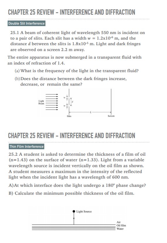 Solved CHAPTER 25 REVIEW -INTERFERENCE AND DIFFRACTION | Chegg.com