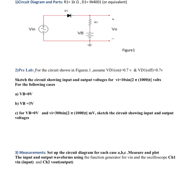 Solved Circuit Diagram and Parts: R1 = 1k ohm, D1 = IN4001 | Chegg.com