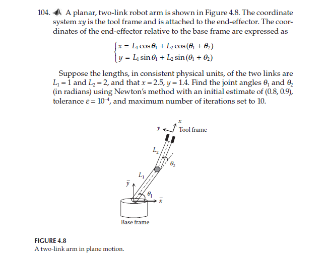 Solved 104.办A planar, two-link robot arm is shown in Figure | Chegg.com