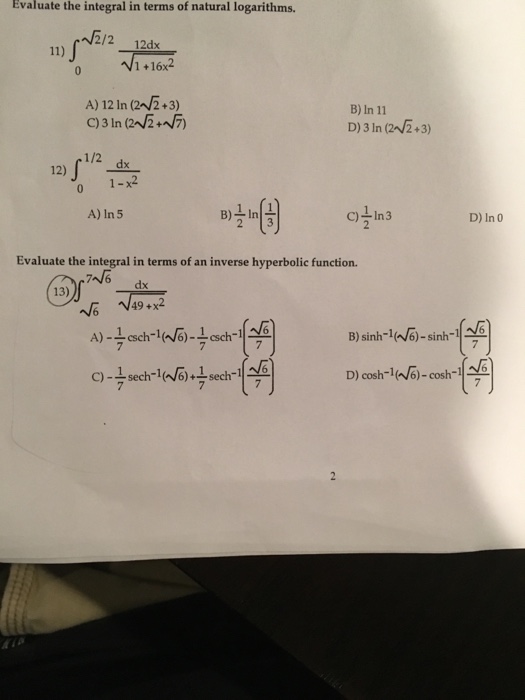 Solved Evaluate the integral in terms of natural logarithms. | Chegg.com