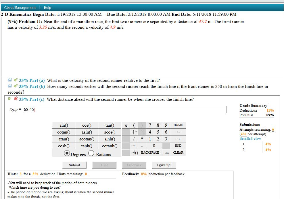Solved Class Management Help 2-D Kinematics Begin Date: | Chegg.com