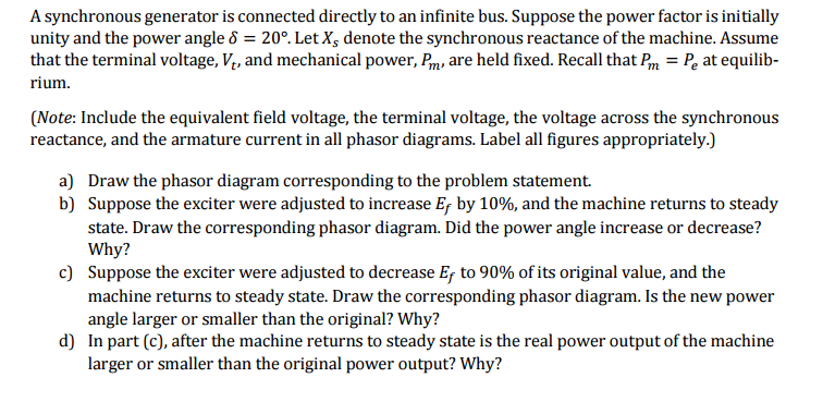 Solved A synchronous generator is connected directly to an | Chegg.com