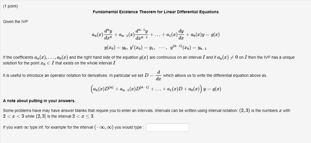 Solved (1 point) Fundamental Existence Theorem for Linear | Chegg.com