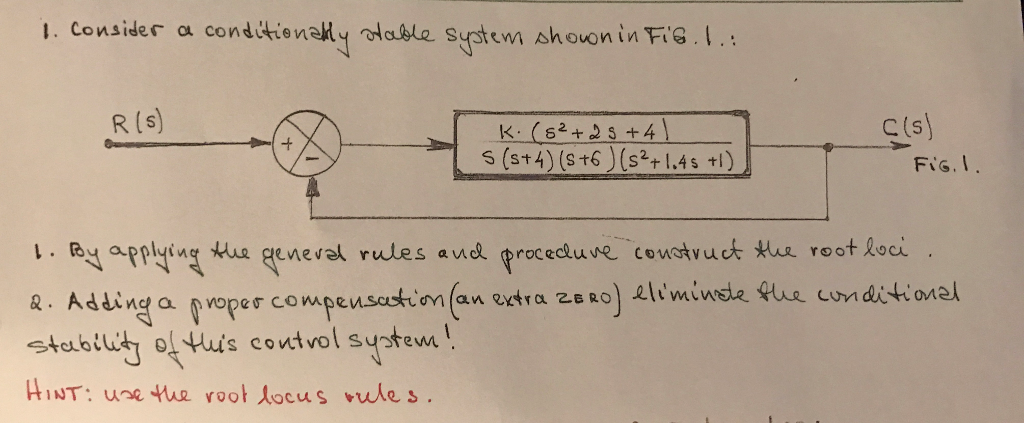 Consider a conditionally stable system shown in Fig.1 | Chegg.com