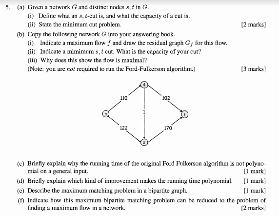 5. (a) Given a network G and distinct nodes s,t in G. | Chegg.com
