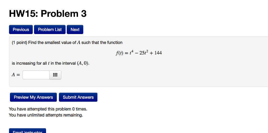 Solved HW15: Problem 3 Previous Problem List Next (1 point) | Chegg.com
