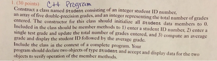 Solved Construct a class named student consisting of an | Chegg.com