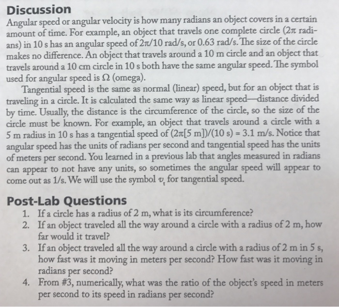 Solved Angular speed or angular velocity is how many radians | Chegg.com