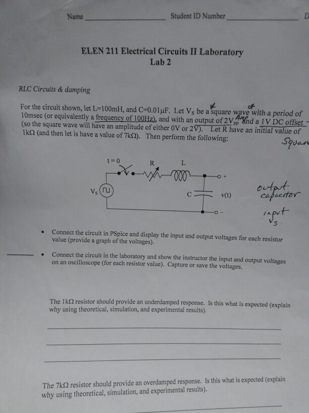 Solved Name Student ID Number ELEN 211 Electrical Circuits | Chegg.com