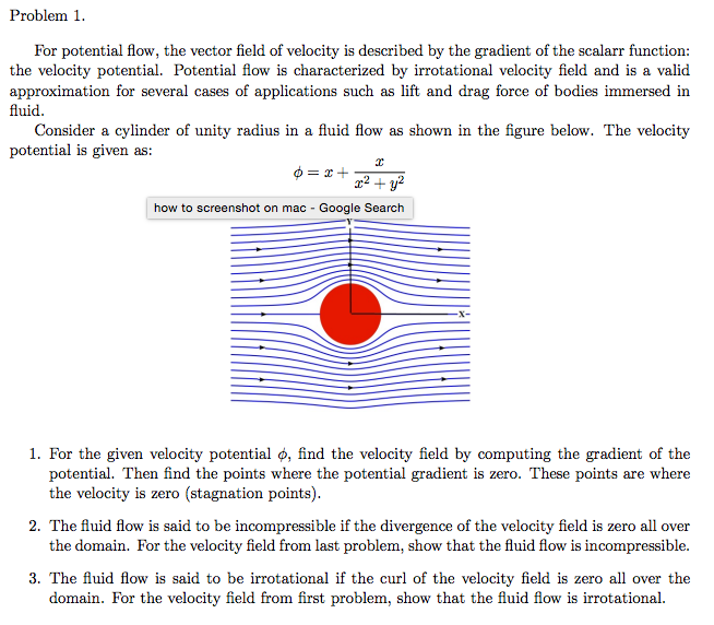 Problem 1. For potential flow, the vector field of | Chegg.com
