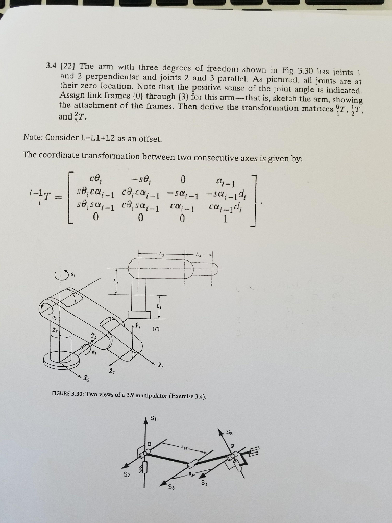 3.4 (22] The arm with three degrees of freedom shown | Chegg.com