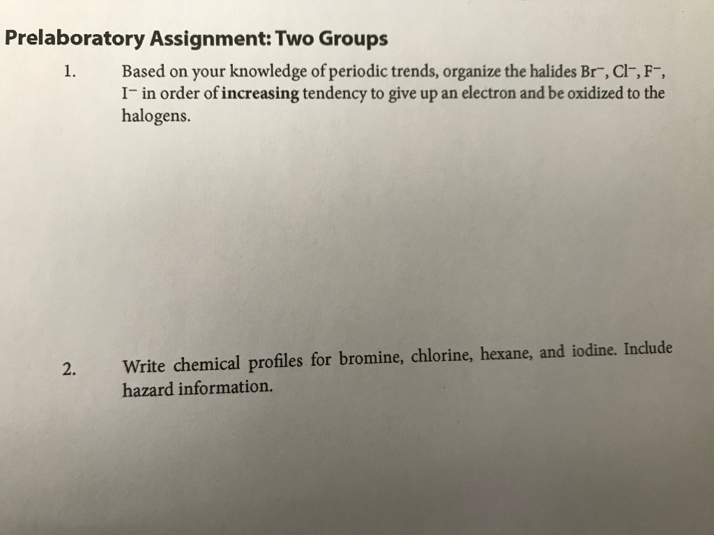 Prelaboratory Assignment: Two Groups 1. Based on your | Chegg.com Prelaboratory Assignment: Two Groups 1. Based on your | Chegg.com