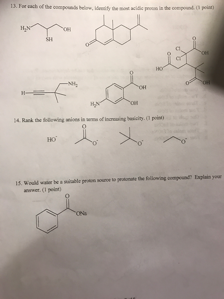 Solved For each of the compounds below, identify the most | Chegg.com