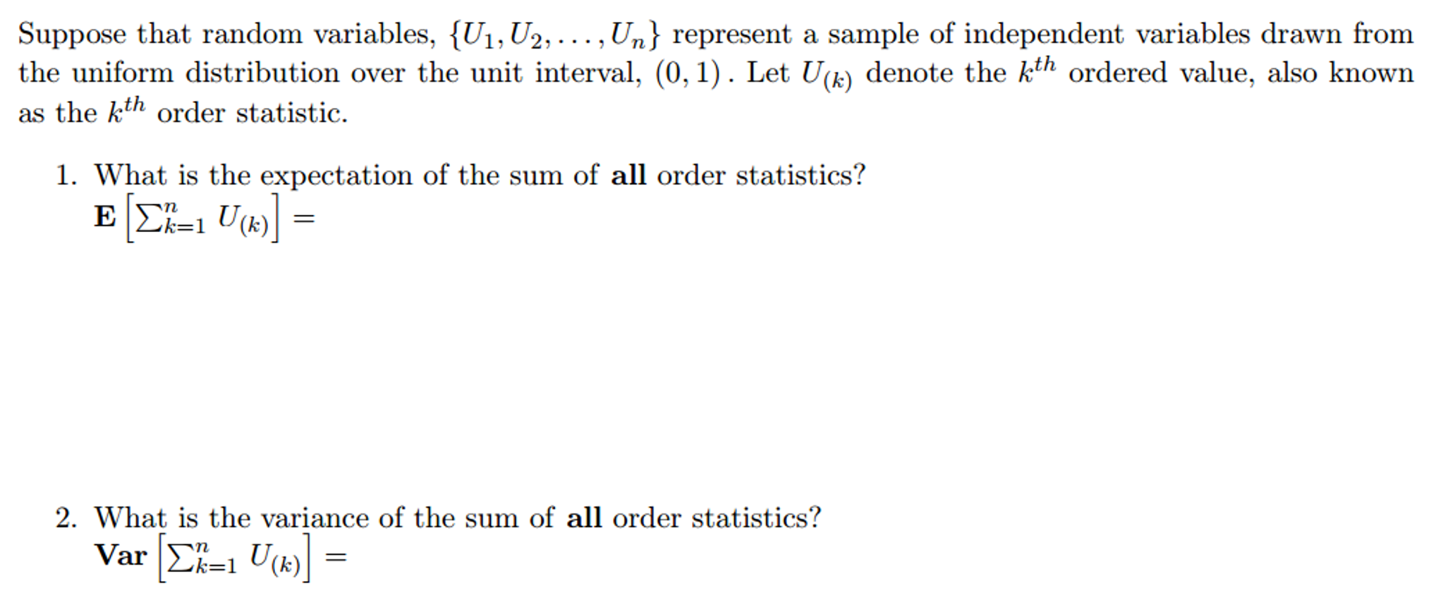 Solved Suppose that random variables, {U_1, U_2, ..., U_n) | Chegg.com