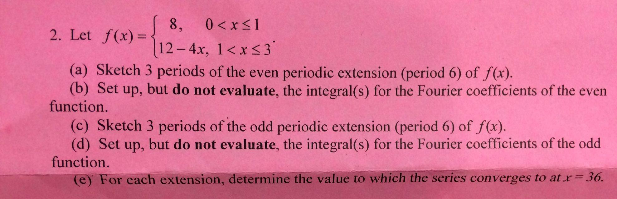 Sketch 3 periods of the even periodic extension | Chegg.com