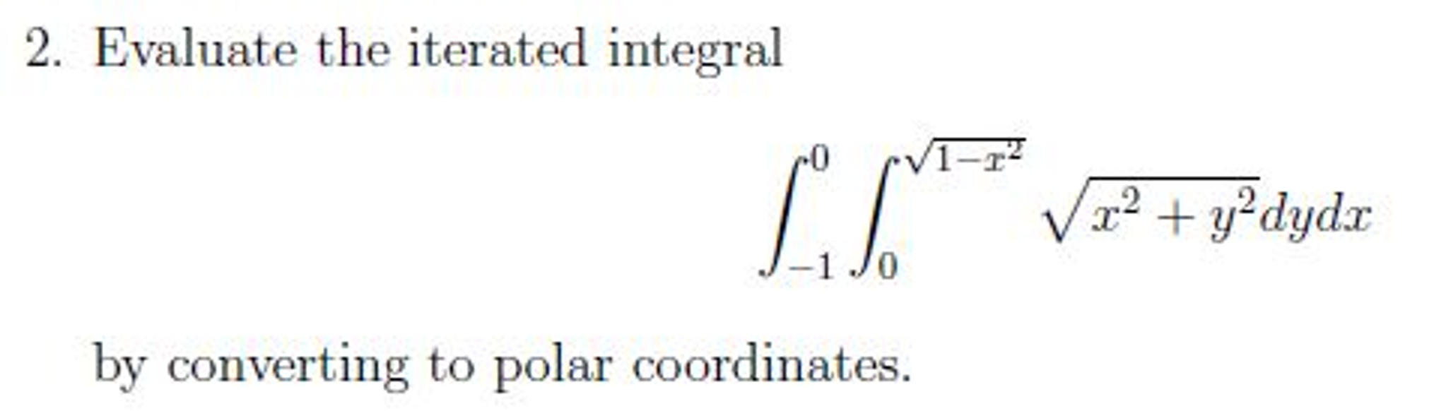 Solved Evaluate the iterated integral integral_-1^0 | Chegg.com