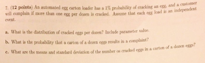 Solved An automated egg carton loader has a 1% probability | Chegg.com