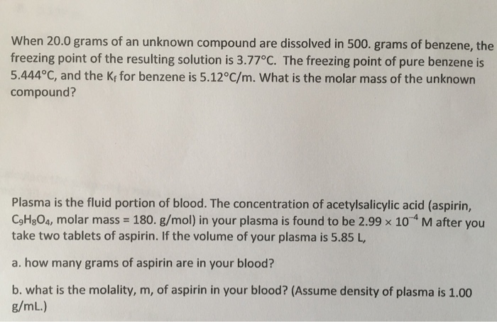 Solved When 20.0 grams of an unknown compound are dissolved | Chegg.com