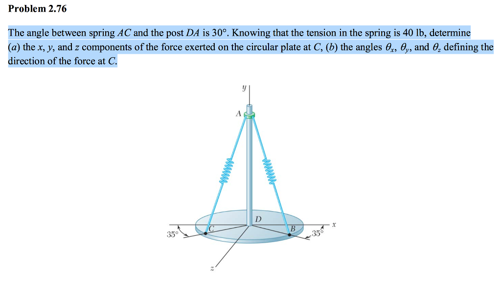 Solved The angle between spring AC and the post DA is 30°. | Chegg.com