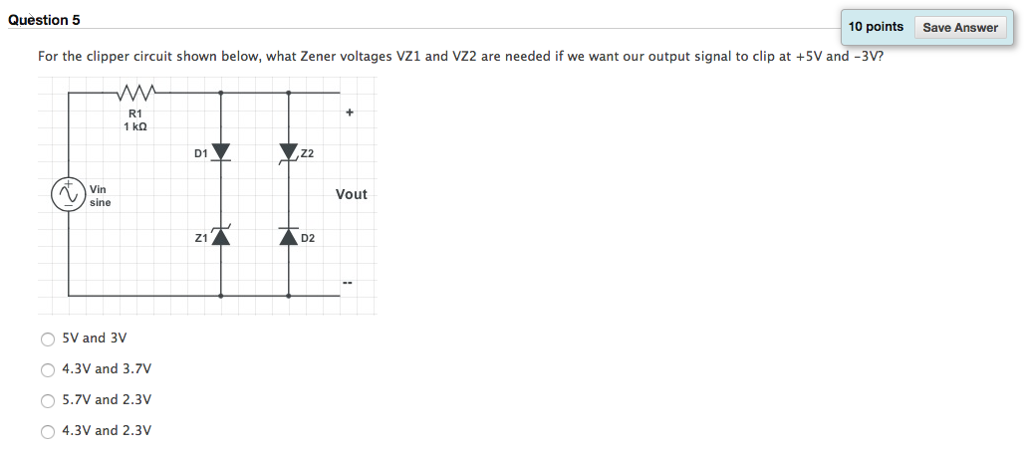 Solved For the clipper circuit shown below, what Zener | Chegg.com
