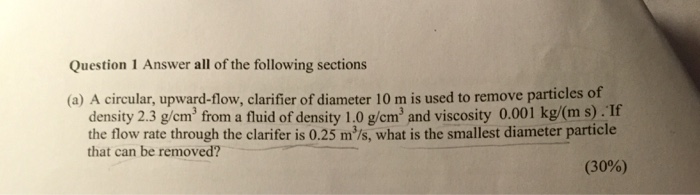 Solved A circular, upward-flow, clarifier of diameter 10 m | Chegg.com