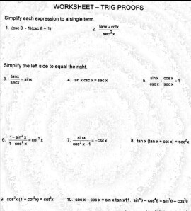 Solved WORKSHEET-TRIG PROOFS Simplify each expression to a | Chegg.com