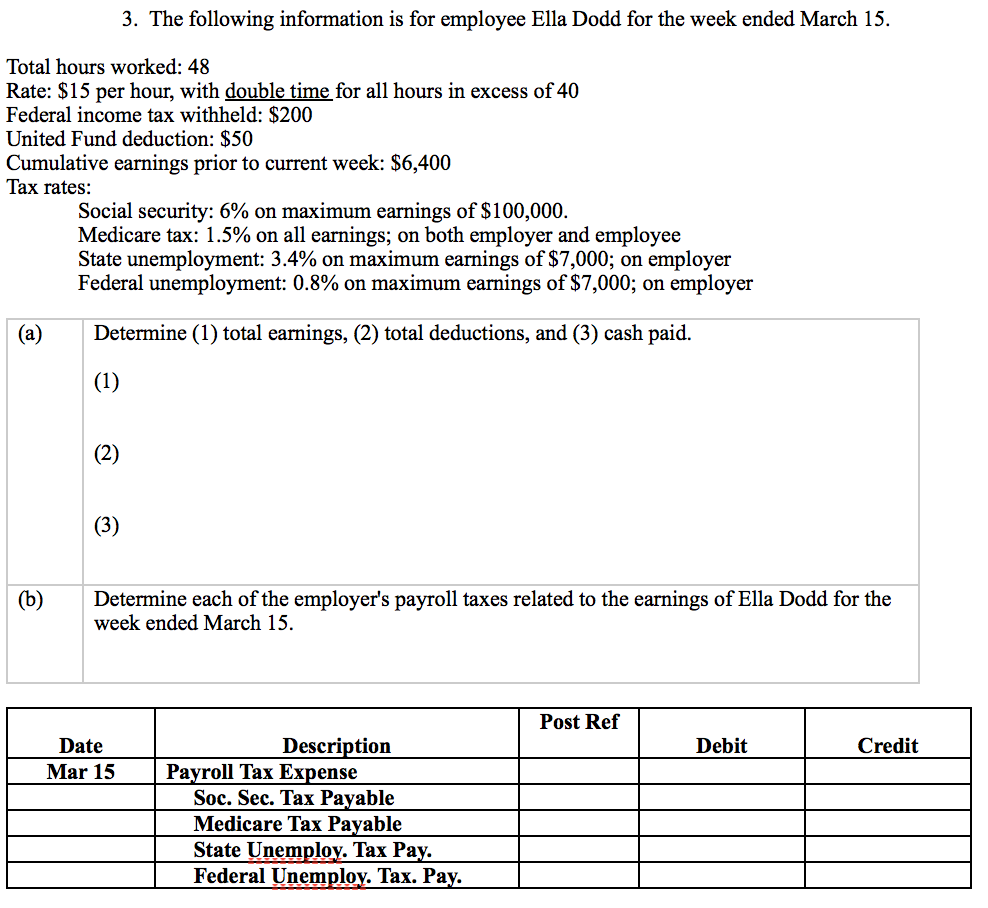 Solved The following information is for employee Ella Dodd | Chegg.com