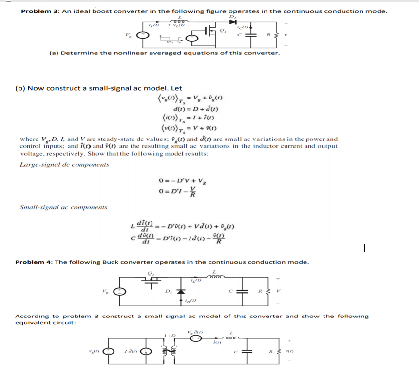 Solved Problem 3: An ideal boost converter in the following | Chegg.com