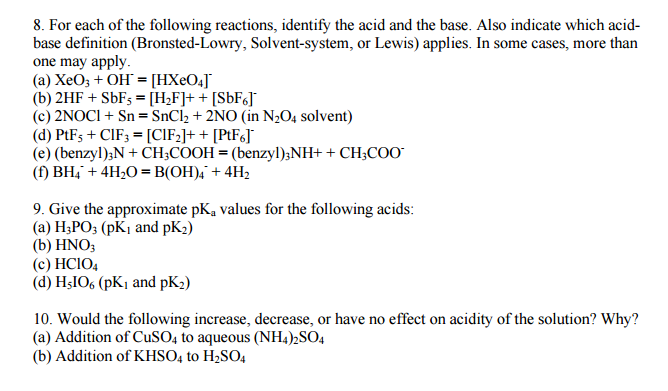 Solved 8. For each of the following reactions, identify the | Chegg.com