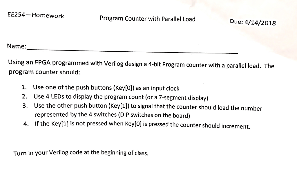 Solved EE254-Homework Program Counter with Parallel Load | Chegg.com