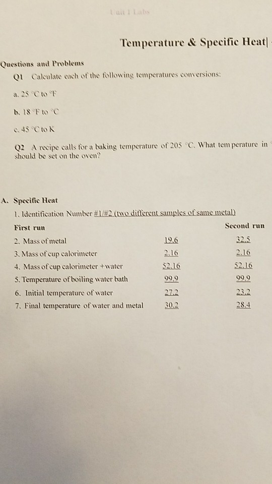 Solved Unit 1 Labs Density and Specific Gravity | 3 | Pg 31 | Chegg.com