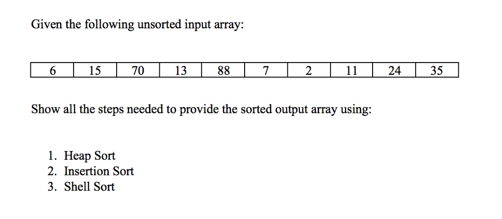 Solved Given the following unsorted input array: Show all | Chegg.com