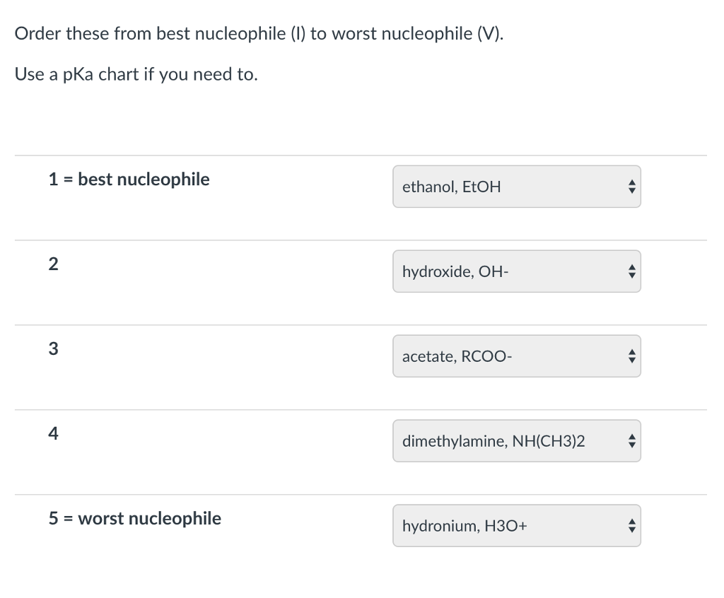 Solved Order these from best nucleophile (I) to worst | Chegg.com