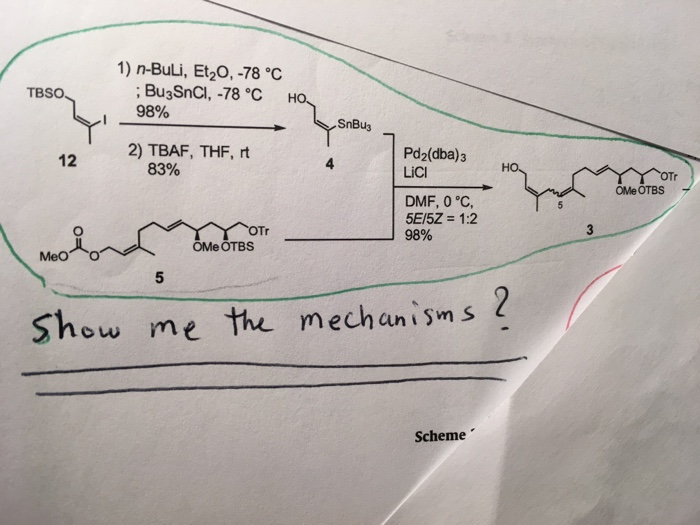 Solved 1) n-BuLi, Et20, -78 °C Bu3SnCI, -78 oc H TBSO 98% | Chegg.com