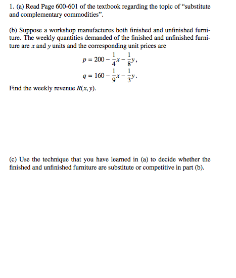 Solved Substitute and Complementary Commodities For another | Chegg.com