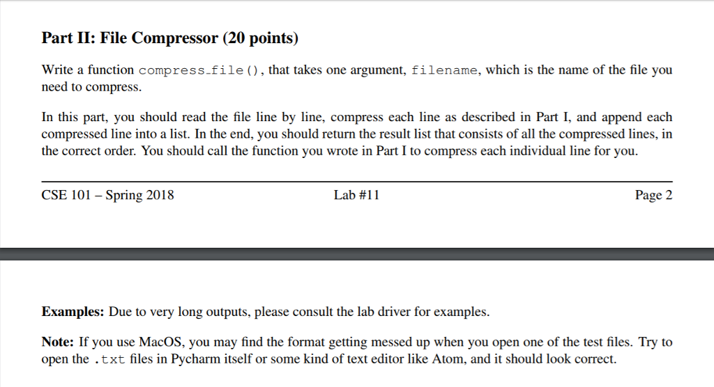 Solved Part II: File Compressor (20 points) Write a function | Chegg.com