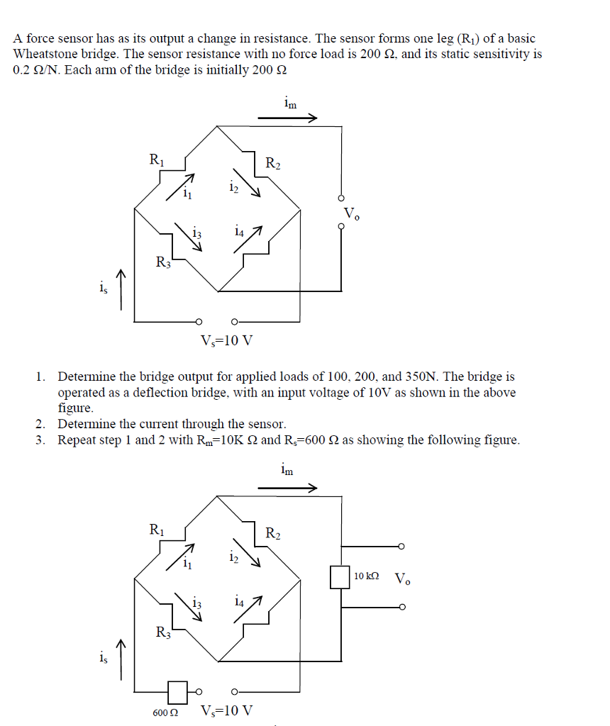 Solved A force sensor has as its output a change in | Chegg.com