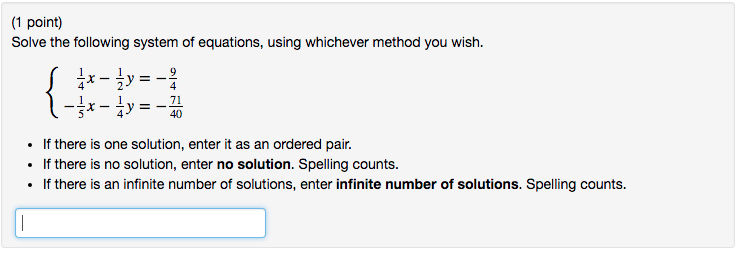Solved 1 point) Solve the following system of equations, | Chegg.com