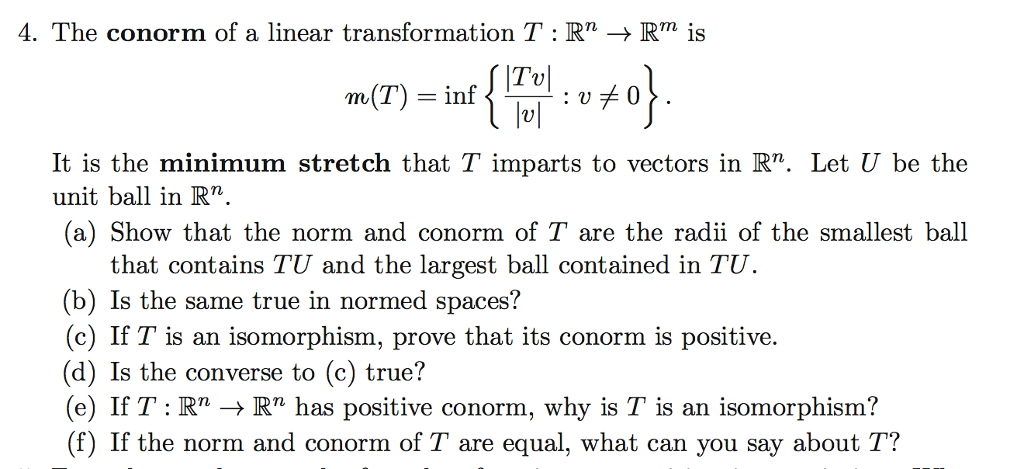 Solved The conorm of a linear transformation T: R^n | Chegg.com