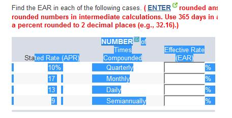 Solved Find the EAR in each of the following cases (ENTER | Chegg.com