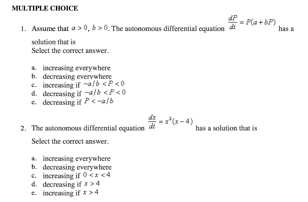 Solved Assume that a > 0, b > 0. The autonomous differential | Chegg.com
