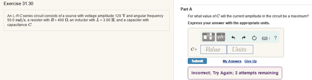 Solved Exercise 31.30 An L-R-C series circuit consists of a | Chegg.com