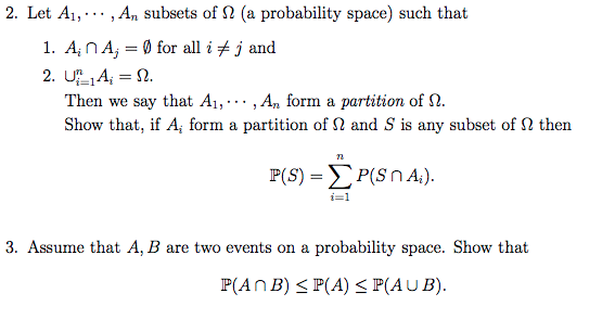 Solved 2. Let Ai, , , , , An subsets of Ω (a probability | Chegg.com