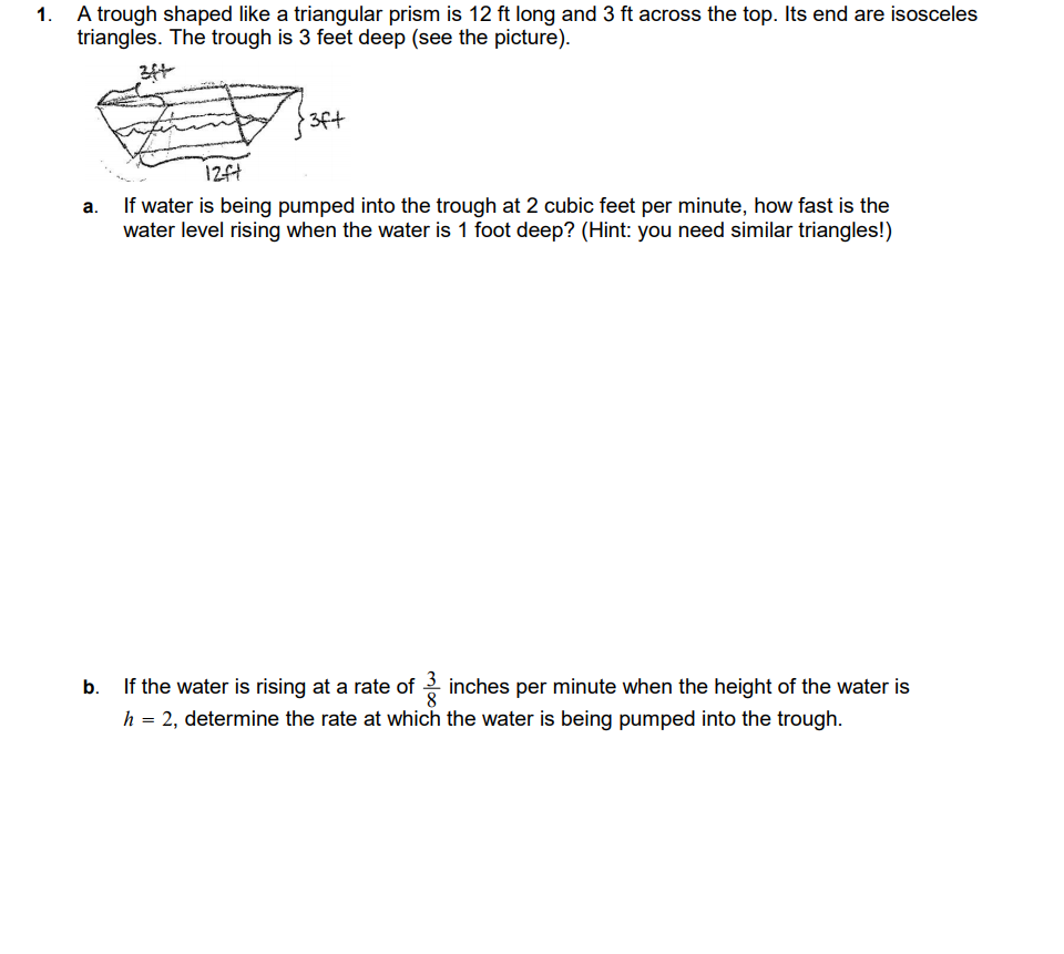 Solved A trough shaped like a triangular prism is 12 ft long | Chegg.com