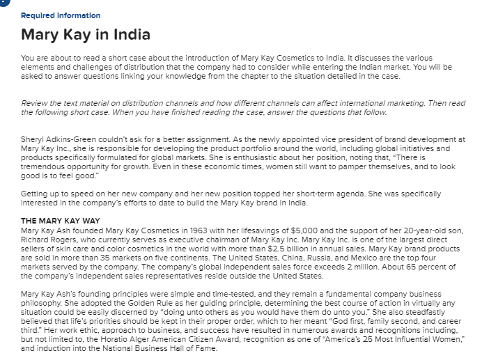 Solved Requlred Informetlon Mary Kay in India You are about | Chegg.com