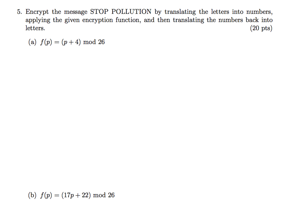 Solved 5. Encrypt the message STOP POLLUTION by translating | Chegg.com