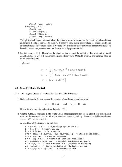 Solved 6 MATLAB Project 6.1 Systems of Linear Differential | Chegg.com
