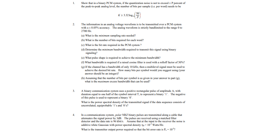 Solved Show That In A Binary Pcm System If The Quantization