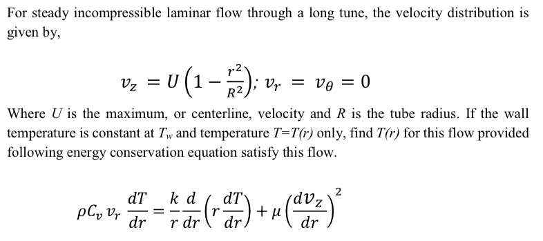 Solved For steady incompressible laminar flow through a long | Chegg.com