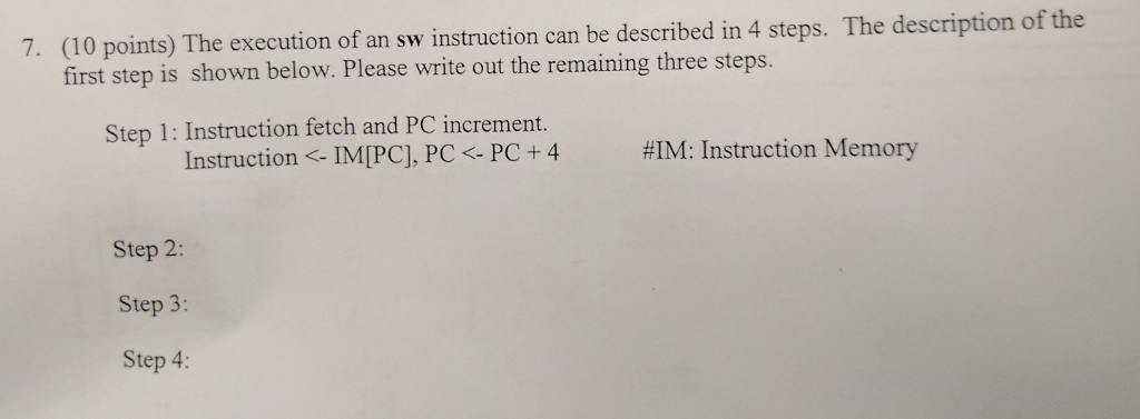 Solved The execution of an sw instruction can be described | Chegg.com